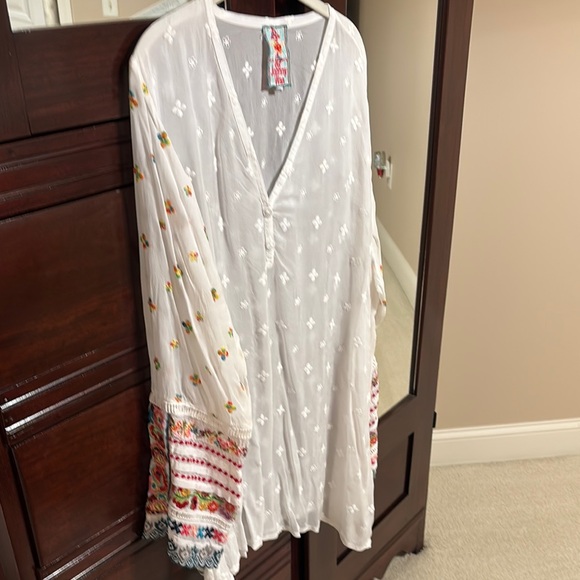 Johnny Was | Tops | Johnny Was Red And White Embellished Tunic | Poshmark
